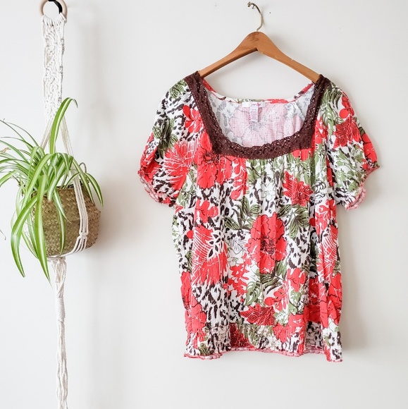 Lena | Tops | Sale Lena Floral Tropical Lace Collared Blouson | Poshmark